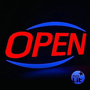 MaxLit 32'' X 17'' New Jumbo ULTRA BRIGHT LED Open Sign — Remote Controlled — Dynamic Light Modes — Enhance Your Business Presence [Red/Blue]