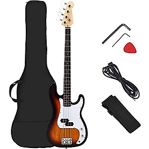 Electric Bass Guitar, Safeplus Starters Beginner Guitar Full Size 4 String Package with Guitar Bag, Strap, Guitar pick, Amp cord (Yellow)