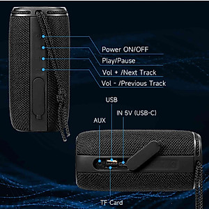 UrbanX Scorpio Series Bluetooth Speaker, IPX6 Waterproof Speakers HD Surround Sound with Punchy Bass, True Wireless Pairing, BT5.3, Portable Speaker for Poco X2 - Black