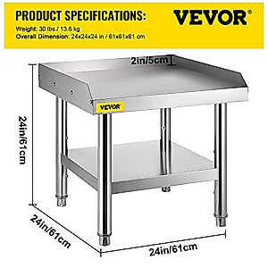 VEVOR Stainless Steel Equipment Grill Stand, 24 x 24 x 24 Inches Stainless Table, Grill Stand Table with Adjustable Storage Undershelf, Equipment Stand Grill Table for Hotel, Home, Restaurant Kitchen