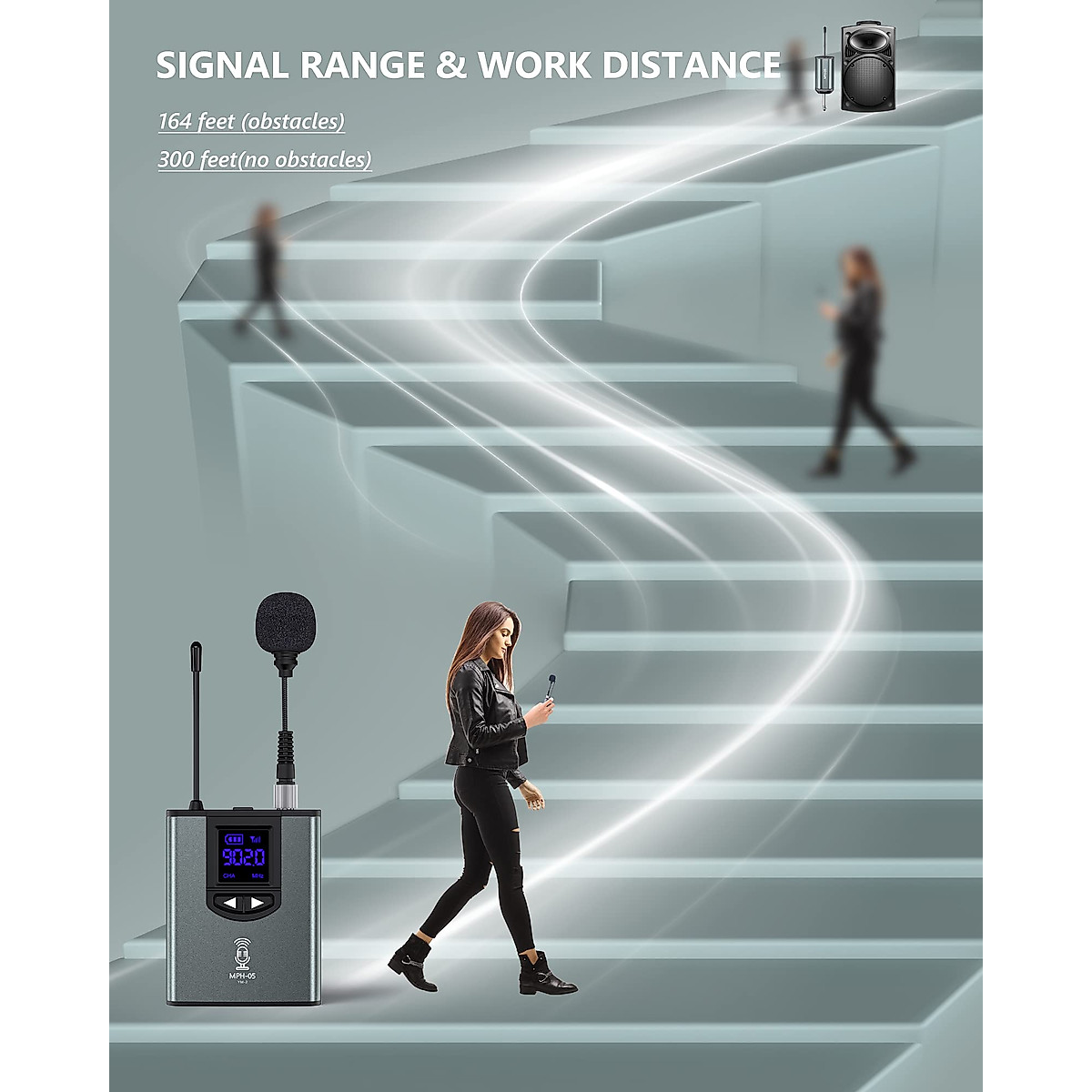 ttstar Wireless Microphone System Headset/Stand/Lavalier Mic with Rechargeable Bodypack Transmitter Receiver for PA Speaker, Camera, Recording, Teaching, Church