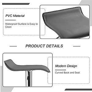 VECELO Bar Stools Set of 2, Swivel Bar Chairs, Counter Bar Stools with Height-Adjustable, Modern Armless PVC Stools for Kitchen/Island/Bar/Dining Room/Party, Dark Grey