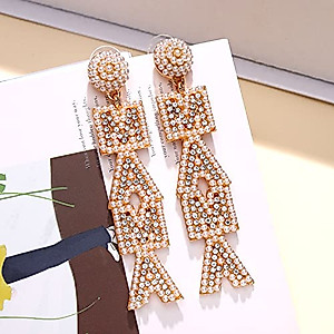 MAMA Earrings Cute MAMA Letter Beaded Dangling Earrings Hypoallergenic Long Statement Rhinestone Dangle Earrings Jewelry Fun Mother’s Day Gift for Mom Grandmother