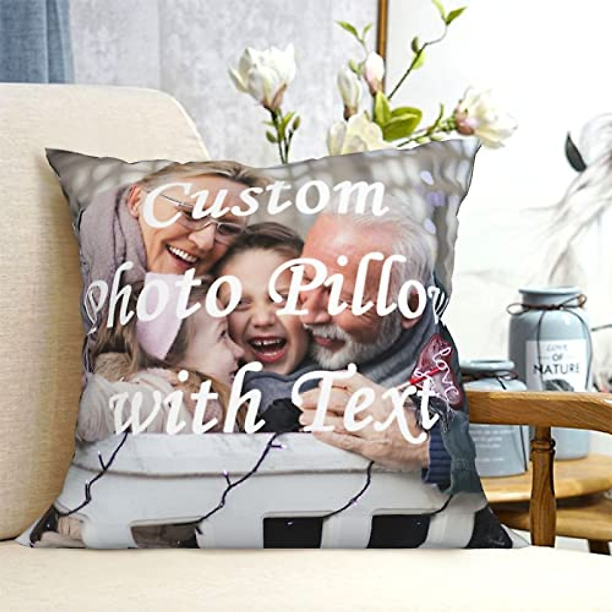 Custom Design Photos or Text Throw Pillowcase, Personalized Photo Pillow, Love Photo Throw Pillow, Wedding Keepsake Throw Pillow 12"X12"