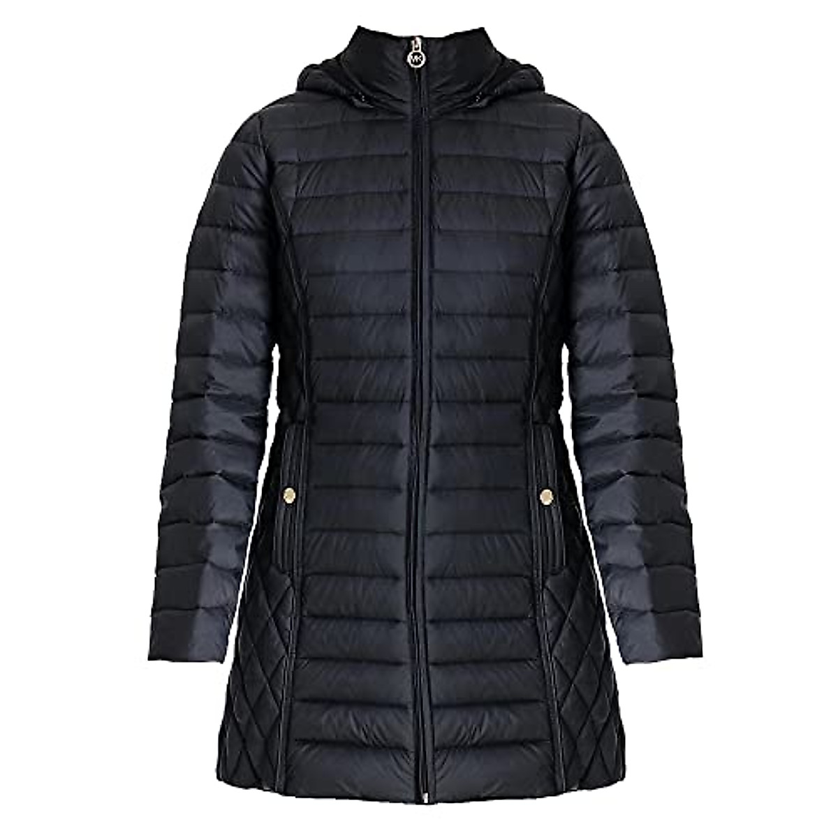 Michael Michael Kors Women's Black Hooded Down Packable Jacket Coat with Removable Hood 3/4 Length Long (M)