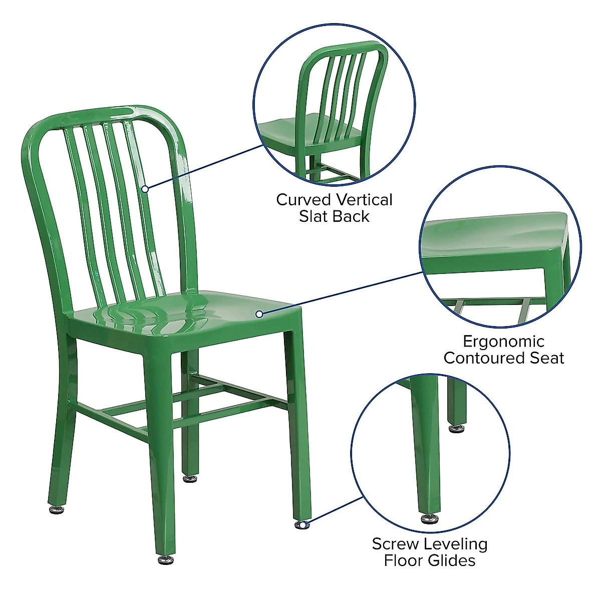 Flash Furniture Gael Commercial Grade 2 Pack Green Metal Indoor-Outdoor Chair