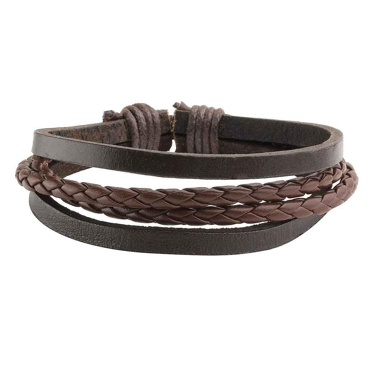 Manfnee 6PCS Braided Faux Leather Bracelet Punk Cuff Wrap Bracelets for Men Women Adjustable Brown
