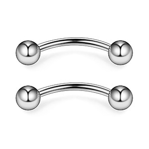 Ruifan 2PCS Eyebrow Piercing Jewelry Curved Barbell PA Snake Eyes Tongue Nipple Navel Belly Tragus Lip Ring 12G 12 gauge 16mm - Silver