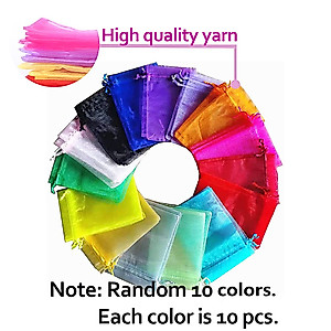 LYSXP 100 Pcs Organza Bags 4×6Inches，Random 10colors Mesh Organza Jewelry Bags, Small Drawstring Favor Pouches Christmas Candy Wedding Birthday Party Bags……