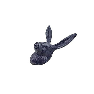 Handcrafted Nautical Decor Rustic Dark Blue Cast Iron Decorative Rabbit Hook 5"