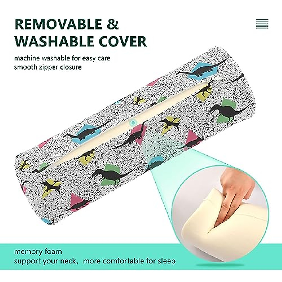 Vnurnrn Cute Dinosaurs Neck Support Pillow Round Neck Roll Bolster Cylinder Pillow Cervical Pillows Leg Pillow for Leg Knee Back Head Support for Camp Study Work Men