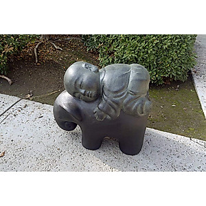 Shaolin Monk on Elephant Buddha Zen Garden Statues Good Luck Elephant - Rustic Green