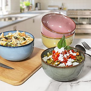 MAIA Dinnerware Sets Plates and Bowls Sets 30 Ounce Mixing Bowls Ramen Bowl Set 6 Inch Soup Bowls Serving Bowls Ceramic Fruit Bowl Set Of 4 for Pasta Salad Cereal Kitchen