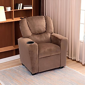 Naomi Home Suri Push Back Kids Recliner Chair with Footrest & Cup Holders, Push Back Toddler Recliner with Cup Holder, PVC Kids' Recliners for Age 3+, Kid Recliners for Girls Boys - Brown