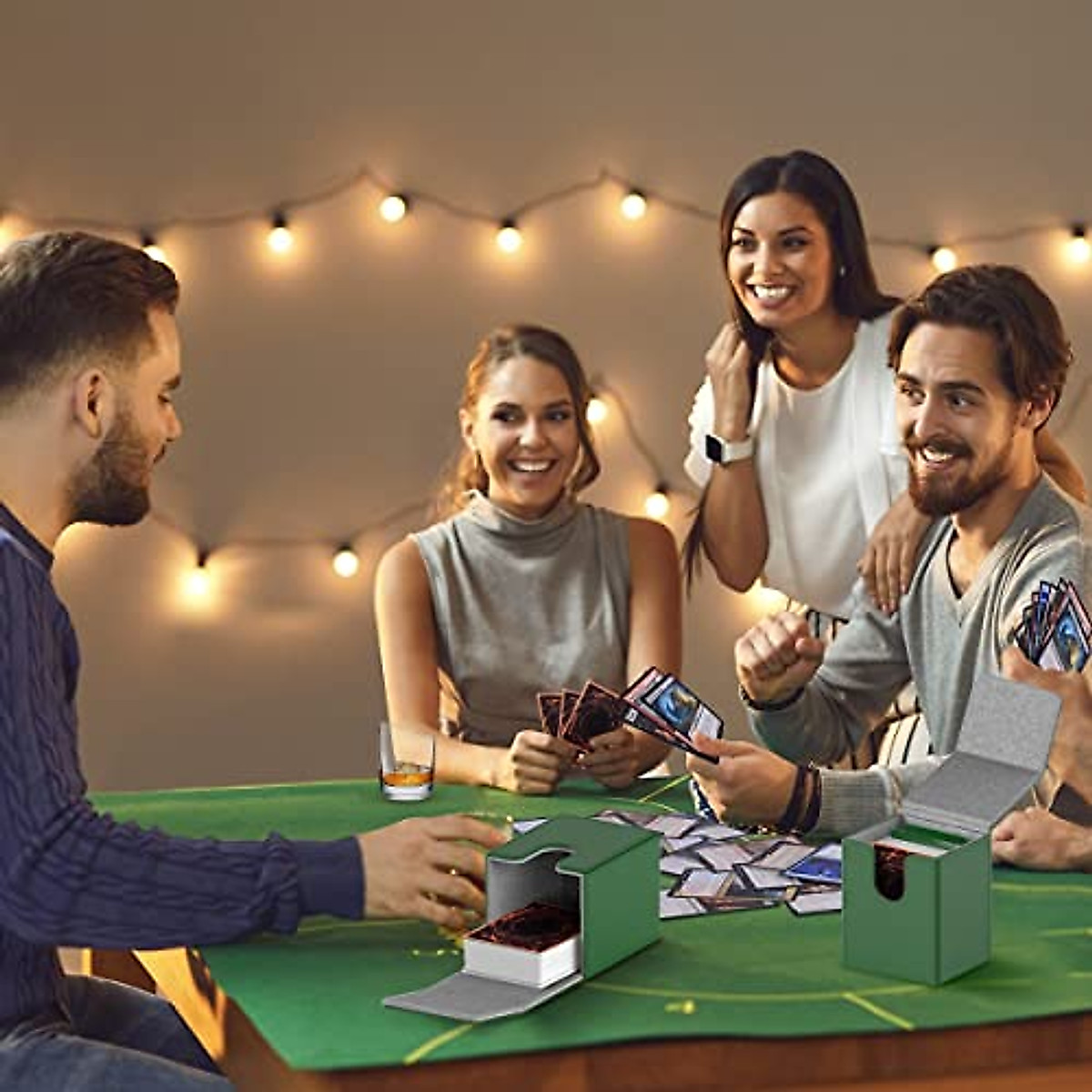 Bheddi Card Deck Box compatible with YGO Cards, Card Holder Cases with 2 Dividers per Holder, Large Size Fit 110 Cards (Hexagram-Green)