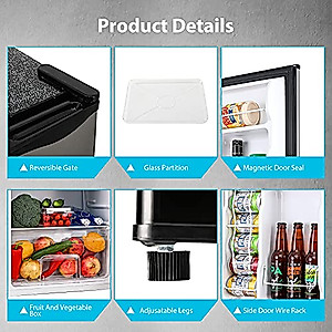 BANGSON Compact Fridge with Freezer, 3.2 CU.FT. Small refrigerator with Freezer, 5 Adjustable Temperatures，38 dB Low Noise, Reversible Door, Small Fridge For Dorm Bedroom or Office, Silver