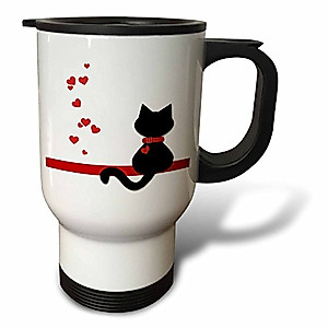 3dRose " Pet Lovers Red Hearts Black Kitty Cat" Travel Mug, 14 oz, Multicolor