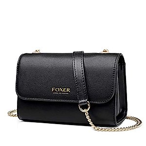 iFOXER Women Leather Crossbody Bag Small Purse Crossbody Chain Shoulder Bag (Black)