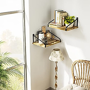Love-KANKEI Floating Shelves Wall Mount Rustic Wood Wall Shelves with Large Storage L16.5 x W12 inch for Kitchen Living Room Bathroom Bedroom Set of 2 Carbonized Black