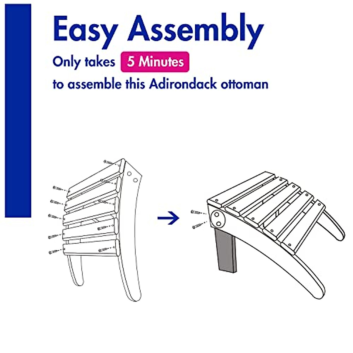 BRIOPAWS Folding Adirondack Ottoman, 19.7W x 18.5L x 13H Inch, HDPE All Weather Adirondack Chair Footrest, Plastic Footstool for Deck Backyard Patio Outdoor Poolside Porch Lawn Indoor, Blue