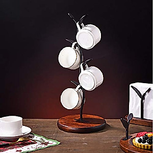 Mug Tree, Coffee Cup Holder for Counter, Tea Cup Storage Rack Countertop, Cafe Accessories Decor & Kitchen Organizer Storage Stand, Black