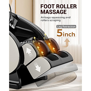 BILITOK Massage Chair Recliner with Zero Gravity, Full Body Massage Chair with Heating, Bluetooth Speaker, Airbags, Foot Roller, Touch Screen, Space-Saving for Office,Faux Leather (White)