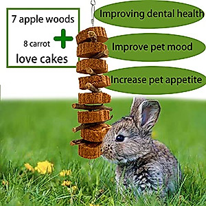 MUYG Bunny Carrot Cake Chew Toys,Rabbit Teeth Grinding Hanging Chinchillas Molar Toy Improve Dental Health Natural Apple Sticks for Guinea Pigs Rats Hamsters Gerbils(4 Packs)