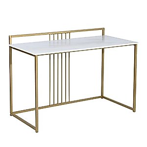 FurnitureR Computer Desk with Metal Frame 47.2 inches Home Office Writing Table Modern Design Work Space, White