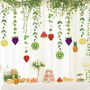 Cheerland Fruit Party Decoration Jungle Theme Backdrop Tropical Garland for Twotti Fruity Birthday Baby Shower Festival Summer Classroom Decor Party Supplies - Pack of 12