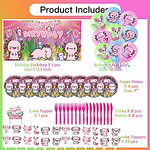 Axolotl Birthday Party Decorations Party Supplies Plates Balloons Banner Cake Toppers Plastic Cutlery Disposable Knives Forks Set Decorations Decor