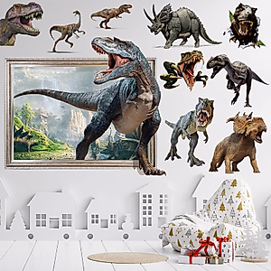 3D Dinosaur Wall Stickers Removable Vinyl Large Dino Stickers 10Pcs Peel and Stick Dinosaur Wall Decals for Family Living Room, Background Wall Decoration, Kids Boys Room