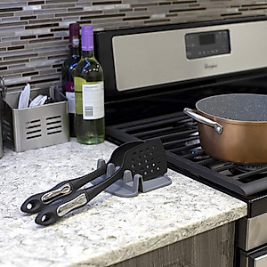 Home Basics 4 Slot Silicone Spoon Rest Cooking Utensils, Ladle, Spatula Holder for Kitchen Countertop, Stovetop, Dinning Table, Grey