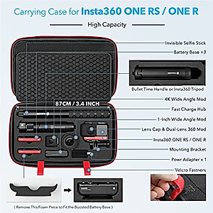 SYMIK S310-R Carrying Case for Insta360 ONE RS/R Action Camera, W/ Padded Separator; Fits Twin Edition, 4K Edition, Expert Edition, Invisible Selfie Stick, Bullet Time Handle/Tripod, Fast Charge Hub