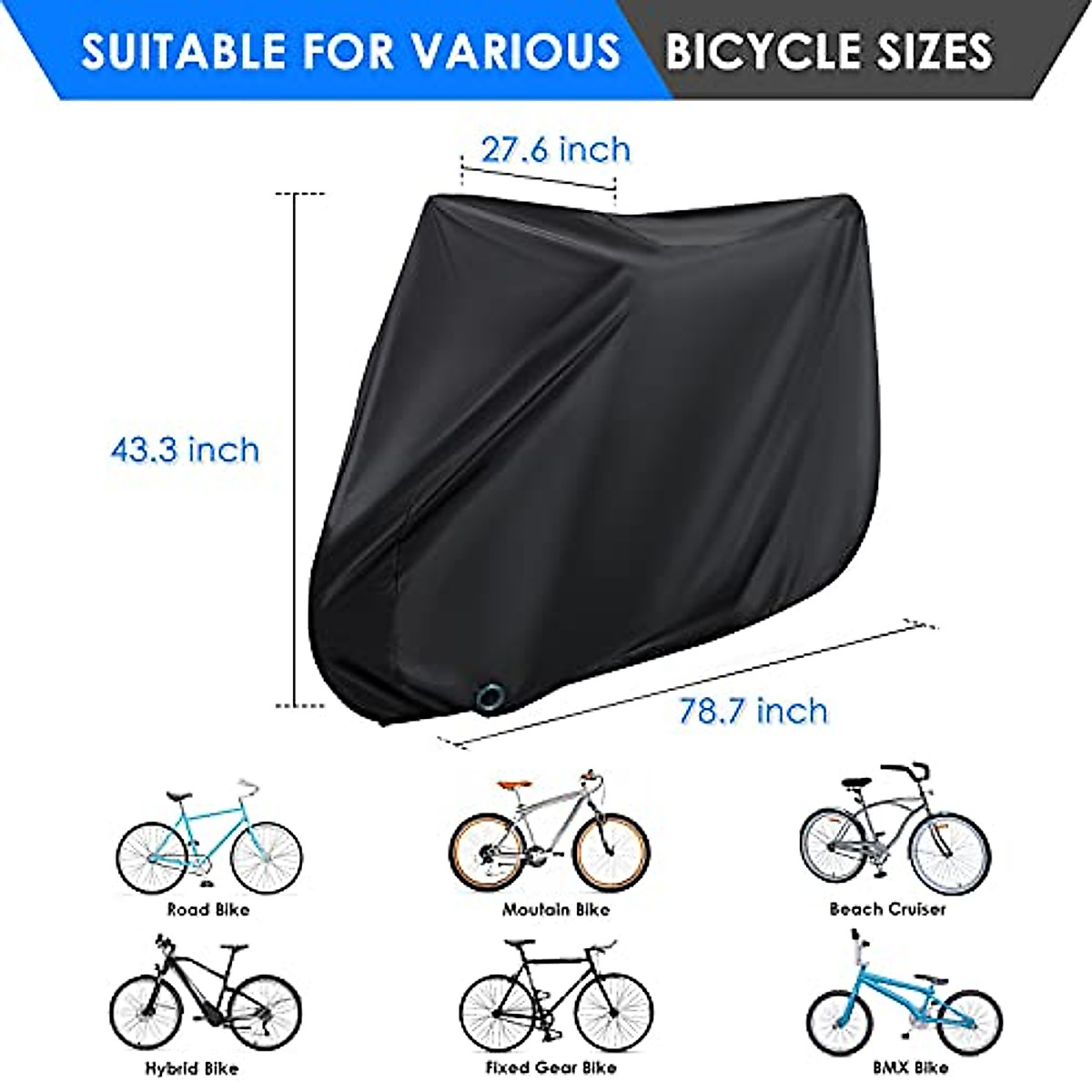 Asika Bike Cover, Outdoor Waterproof Bicycle Cover with Lock Hole, Rain Sun UV Dust Wind Snow Proof Bike Storage for Mountain Bike