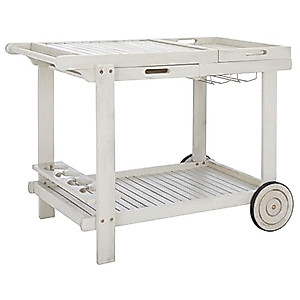SAFAVIEH Outdoor Collection Orland White Washed Acacia Wood Slatted Tea Trolley