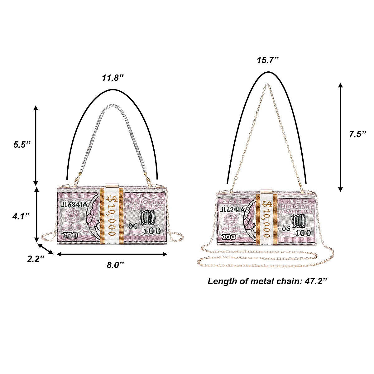 Covelin Dollar Clutch Purse for Women from, Rhinestone Evening Handbag Money Bag Green