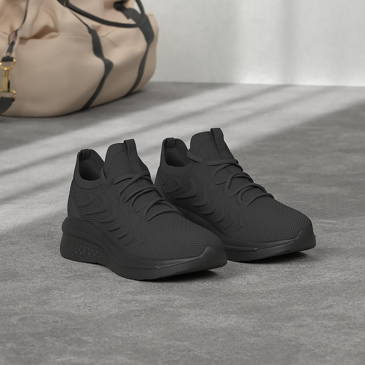 Pujcs Womens Sneakers Slip On Walking Shoes Breathable Running Shoes Lightweight Mesh Gym Shoes Non Slip Workout Shoes All Black Size 9