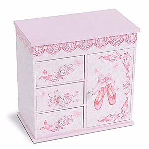 Jewelkeeper Ballerina Musical Jewelry Box with 3 Pullout Drawers, Ballet Slipper Design, Swan Lake Tune