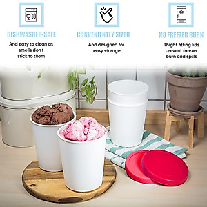 CasaVibe Ice Cream Containers for Homemade Ice Cream (2 Pcs) - Reusable Ice Cream Storage Containers for Freezer - Leak-Free Ice Cream Containers with Lids (Silicone), Red