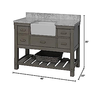 Charlotte 48-inch Bathroom Vanity (Carrara/Weathered Gray): Includes Weathered Gray Cabinet with Authentic Italian Carrara Marble Countertop and White Ceramic Farmhouse Apron Sink