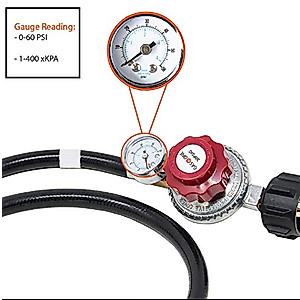 GasOne 2120 4 ft Propane Regulator and Hose 0-30PSI with PSI Gauge, Old Black QCC