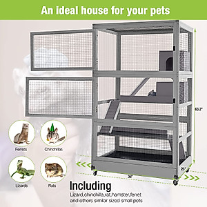 GUTINNEEN Large Critter Nation Cage for Chinchilla Ferret Rat Squirrel Lizard Chameleon Small Animal, Anti-Chewing, Movable