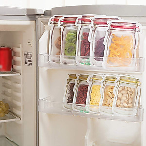 Mason Jar Zipper Bags, 20Pcs Reusable Storage Bags Mason Bottle Shape Storage Bags Portable Mason Jar Stand-Up Leakproof Food Saver Bags For Home Kitchen