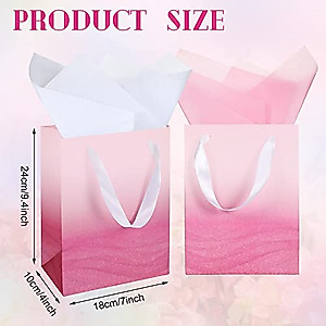 Jeyiour 24 Pcs Ombre Gift Bags Bulk with 48 Pcs Tissue Paper, 9 x 7 x 4 Inch, Glitter Graduation Paper Gift Bag, Packaging for Wedding Birthday Party Favor (Pink)