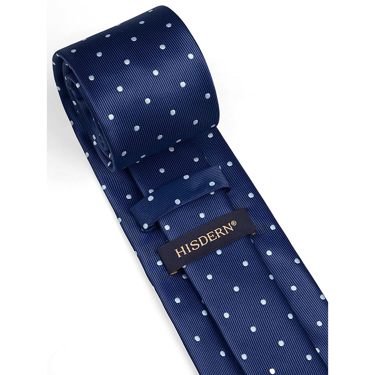 HISDERN Navy Blue Ties for Men Formal Business Woven Silk Tie and Pocket Square Classic Polka Dot Ties for Men Wedding Party Neckties Handkerchief Set
