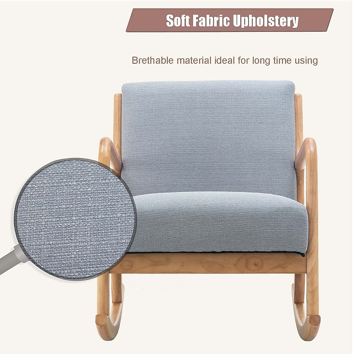 Altrobene Modern Rocking Chair, Accent Chair Glider Rocker, Lazy Lounge Arm Chair for Baby Nursery/Living Room/Bedroom, Grey, Waist Pillow Included