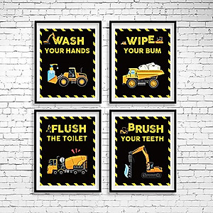 SUUURA-OO Funny Truck Bathroom Art Prints Set of 4 (8”X10”), Truck Wall Art Poster for Nursery, Boys, Son, Nephew, Kids Bathroom Decor, No Frames (Black)