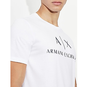 A|X ARMANI EXCHANGE mens Crew Neck Logo Tee T Shirt, White, Medium US