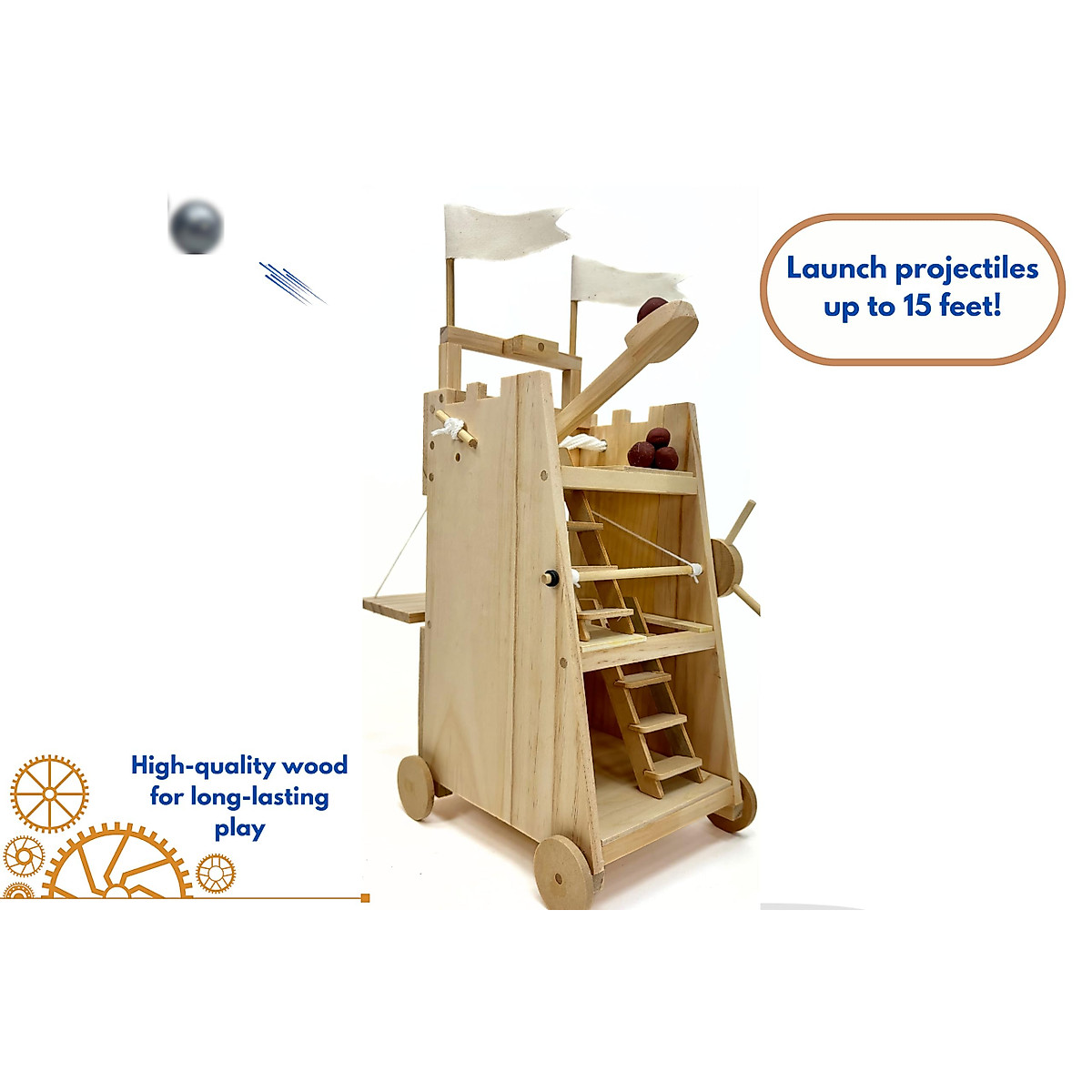 PATHFINDERS STEM Kit – Medieval Siege Tower with Catapult | Wooden Building Kit for Kids Ages 12-14 | Engineering & Physics Toy | Hands-On STEM Project