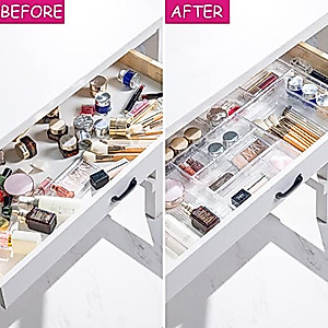DCA 25 PCS Clear Plastic Drawer Organizer Tray for Makeup, Kitchen Utensils, Jewelries and Gadgets
